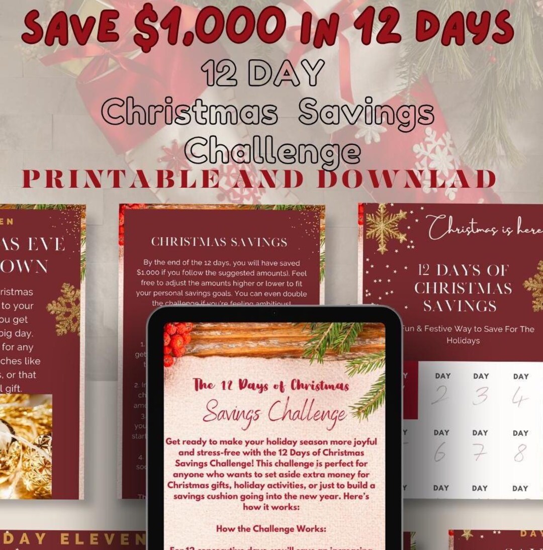 Printable 12-day Money Challenge: Save 1000 Dollars Holiday Budget Plan ...