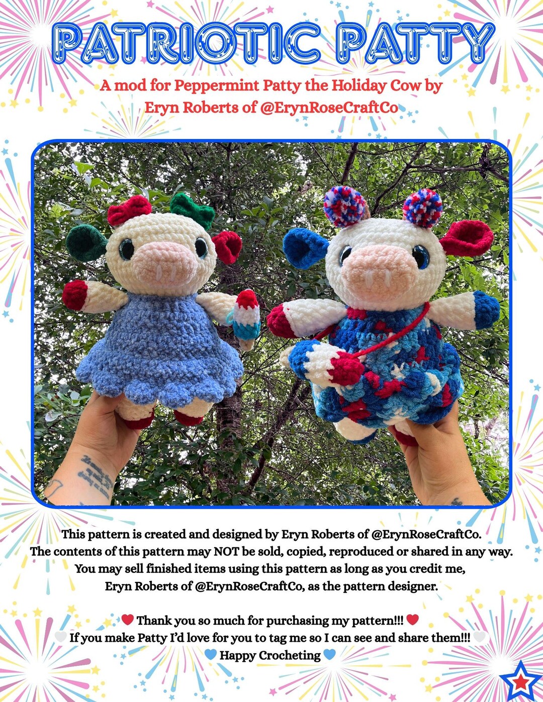 Patriotic Patty MOD Fireworks Cow Crochet Pattern PDF - Etsy