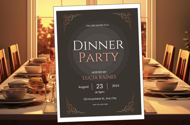 Editable Dinner Party Invitation, Digital Invite, Customizable, Evite ...