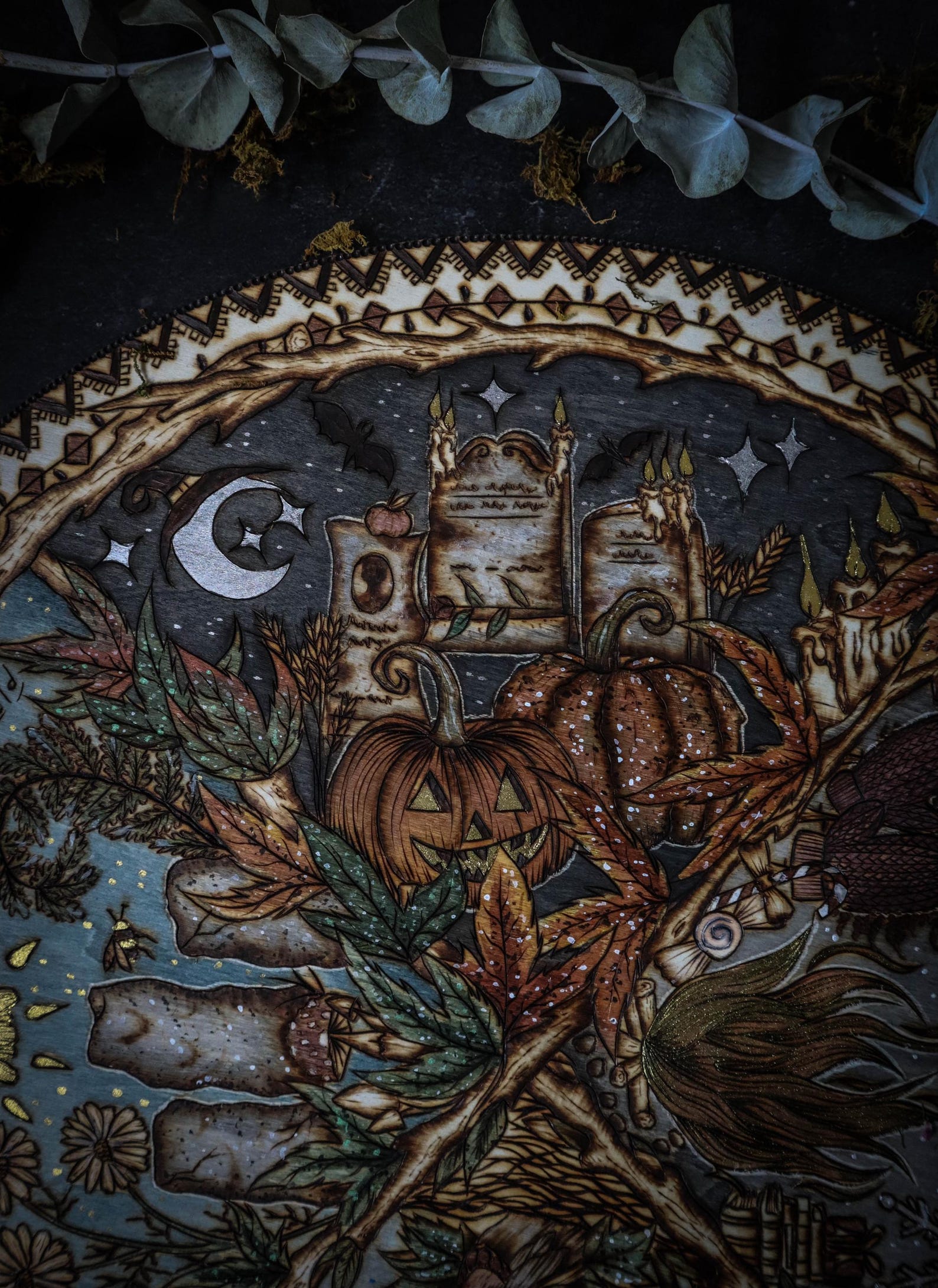 Four Seasons of Folklore Wooden Wall Decor Art Hanging Round Wheel of ...