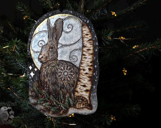 Wooden Handmade Moon Gazing Hare Yule Winter Solstice Christmas ...