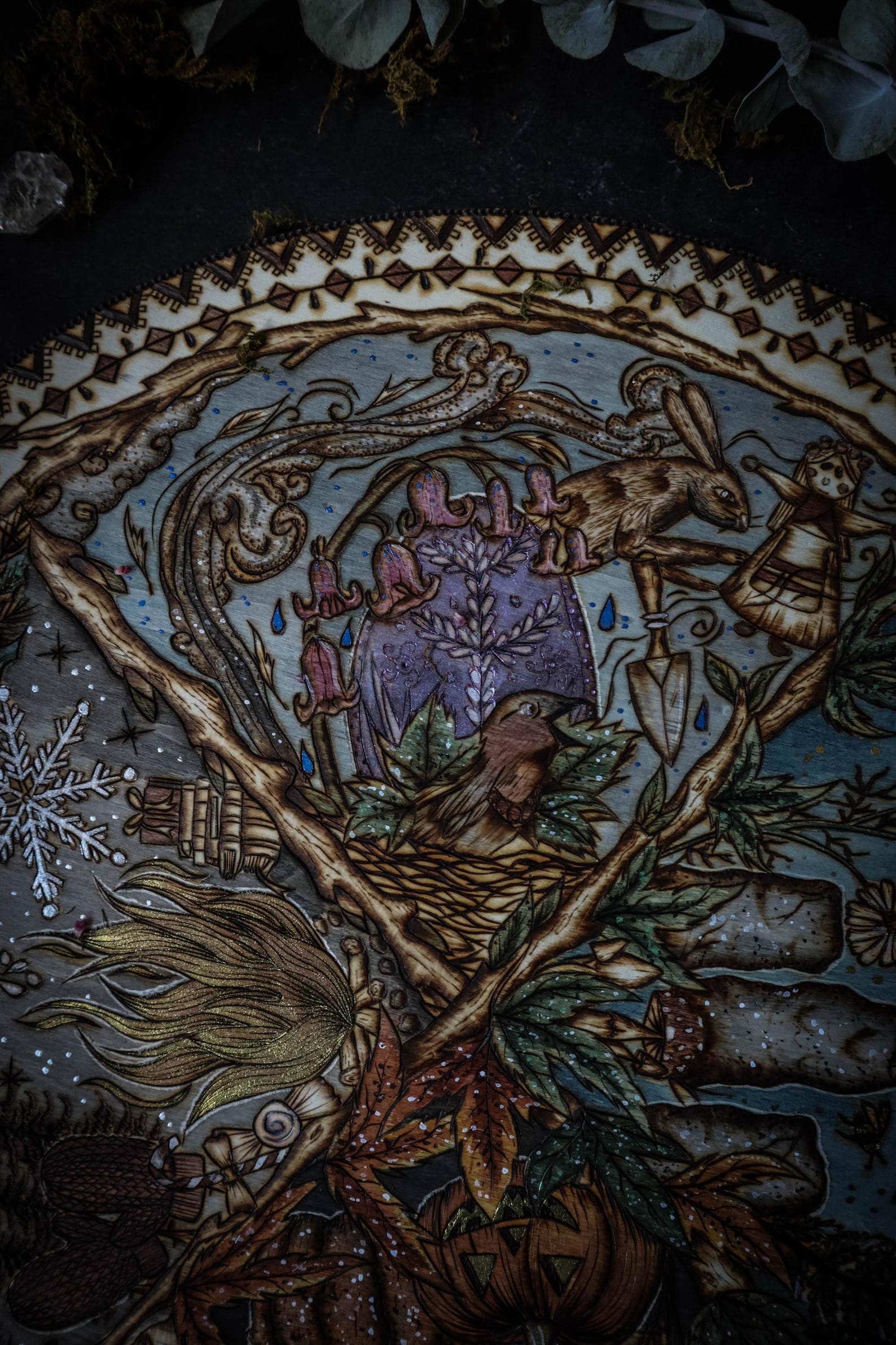 Four Seasons of Folklore Wooden Wall Decor Art Hanging Round Wheel of ...