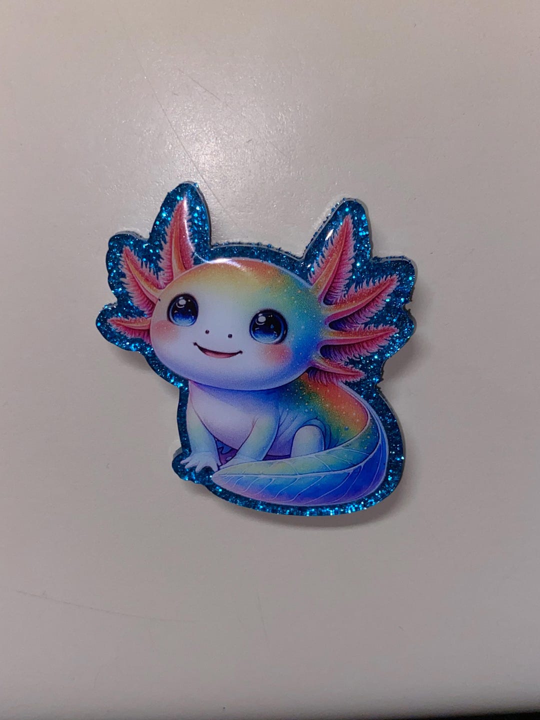 Cute Axolotl Glitter Badge, Salamander Badge Reel, Water Friend Badge ...