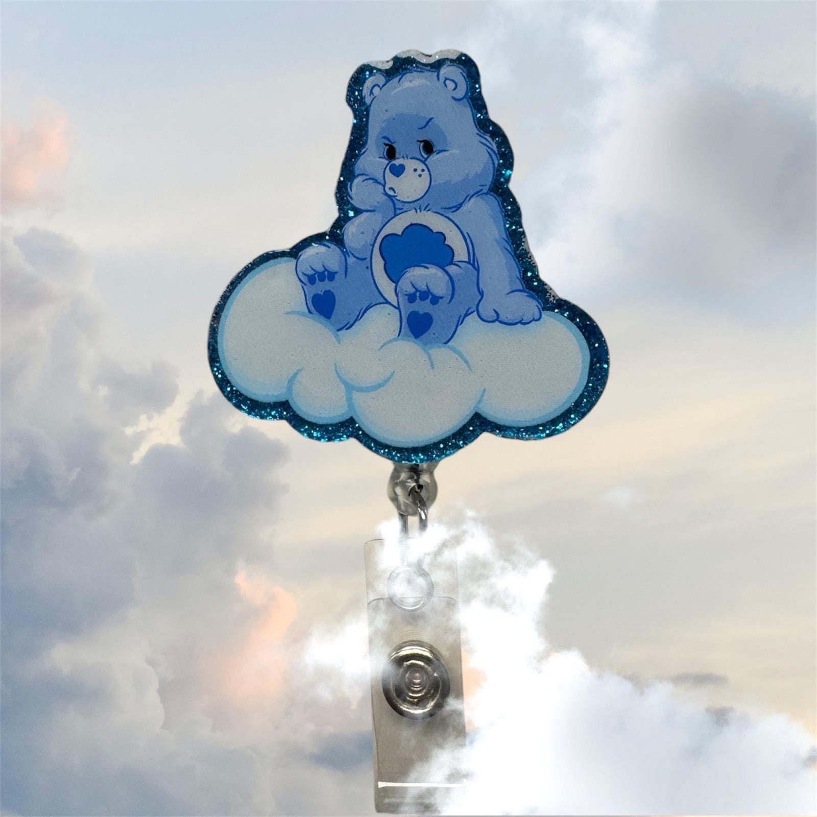 Blue Grumpy Bear on Cloud Glitter Badge Reel, Cloud Badge Reel, RN ...