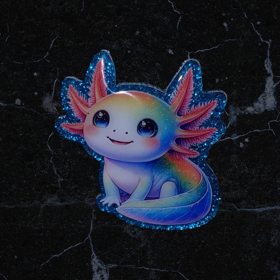 Cute Axolotl Glitter Badge, Salamander Badge Reel, Water Friend Badge ...
