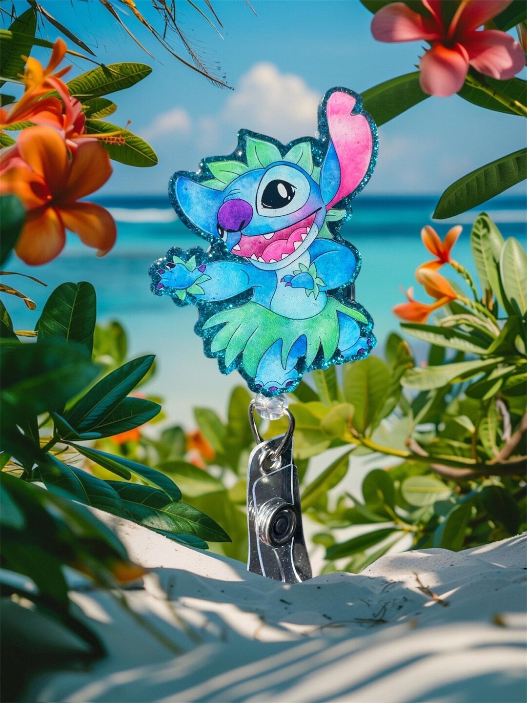 Hula Stitch Inspired Badge Reel, Blue Stitch Badge Reel, RN Badge Reel ...