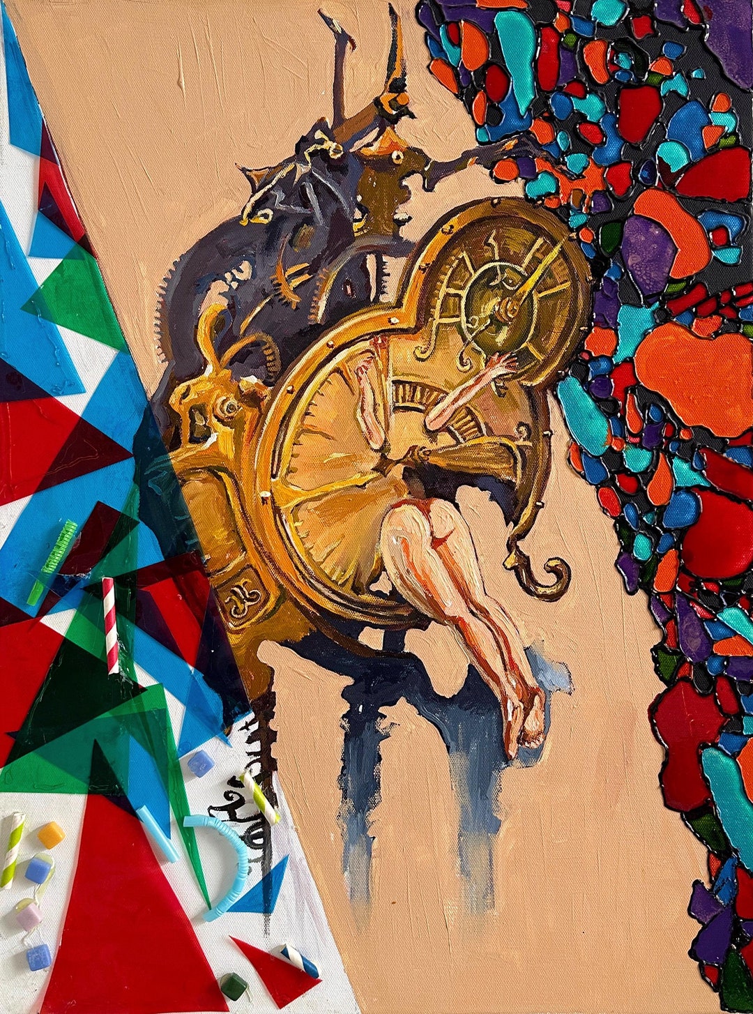 Trapped in Time - 20''x24'' Original Mixed Media Art, Surreal Acrylic ...