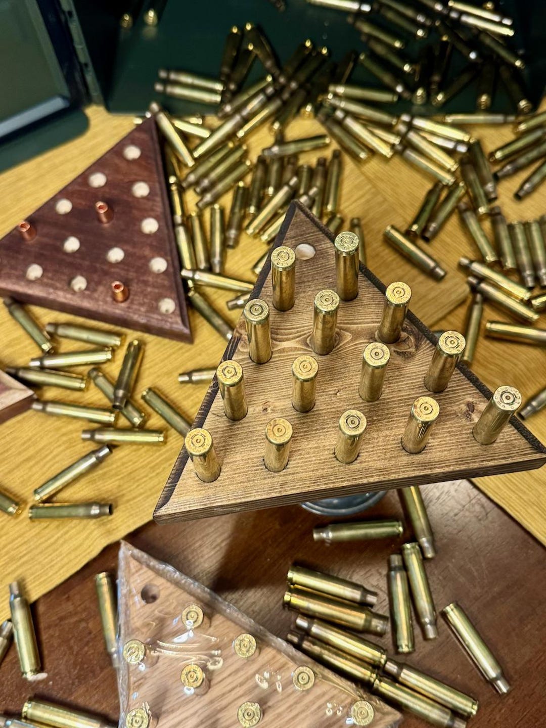 Handcrafted Wooden Triangle Peg Game With Spent Bullet Casing Pegs. Fun ...