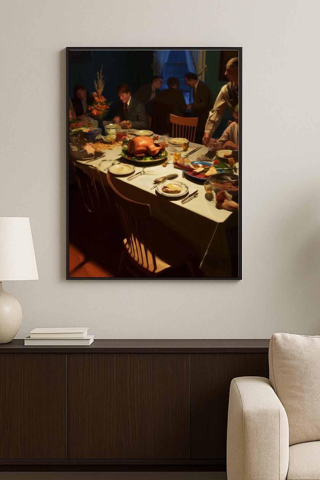 Edward Hopper Inspired Thanksgiving Dinner Art Print | Realist Painting ...