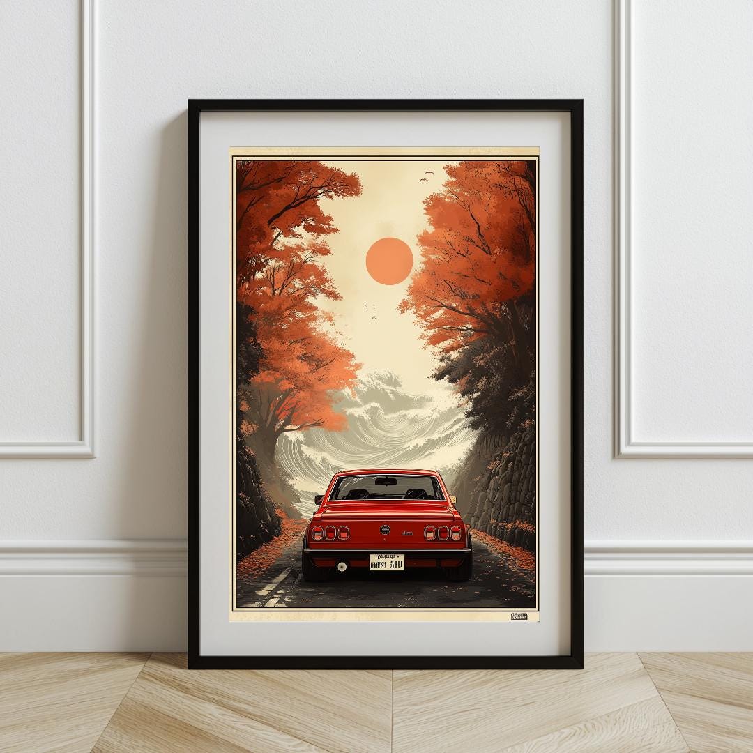 Vintage JDM Japanese Car in Scenic Landscape ,japanese Style Painting ...