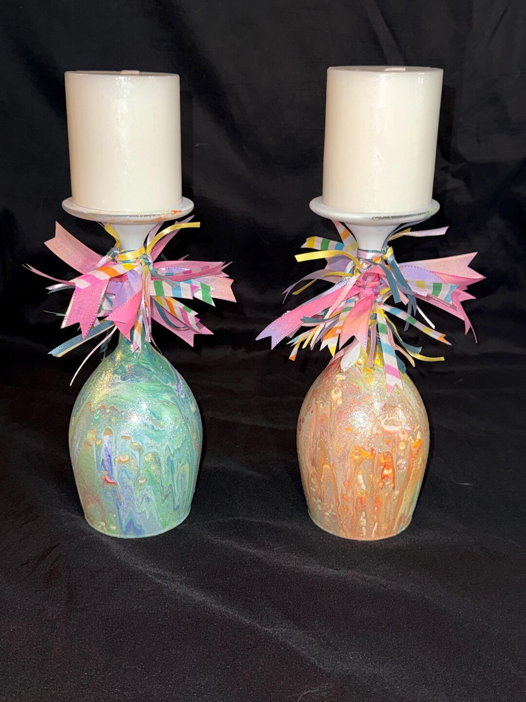 Spring Pour Paint Glass Candle Holders - Etsy