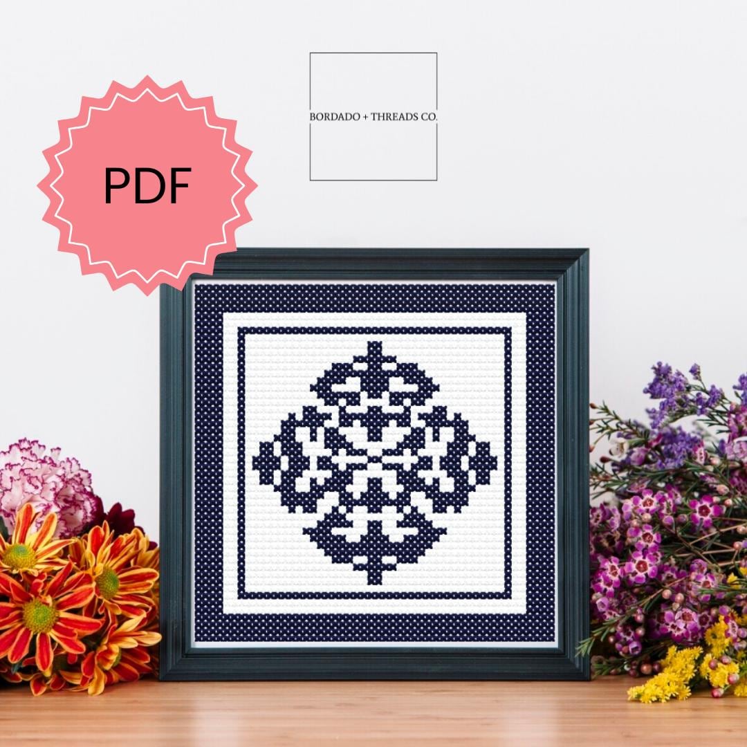Mexican Talavera Inspired Cross Stitch Pattern | "flor Azul Coronada ...