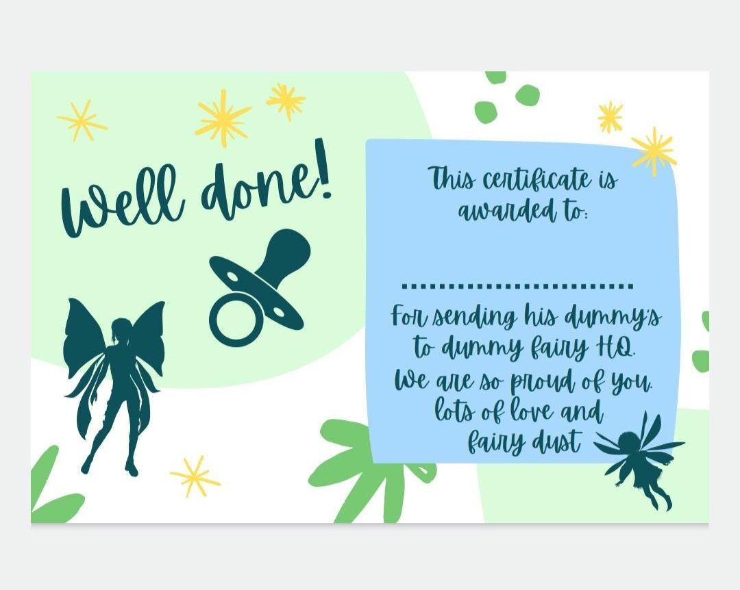 Dummy Fairy Certificate for Boy - Etsy UK
