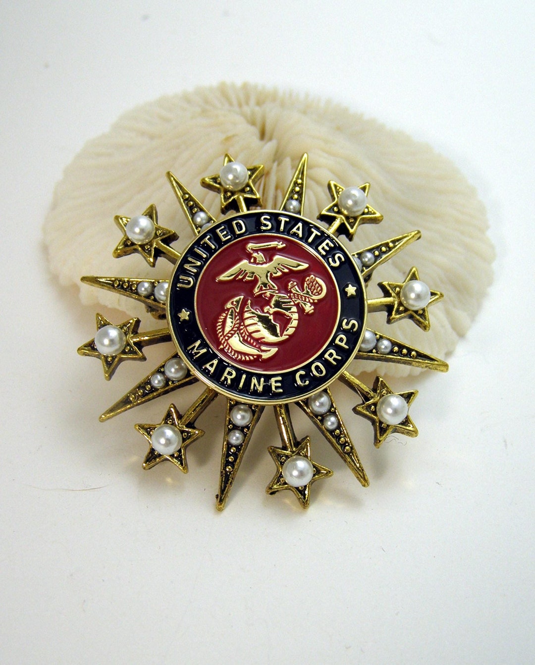 United States Marine Corps Brooch Pin, Pearl Starburst Brooch, Gift for ...