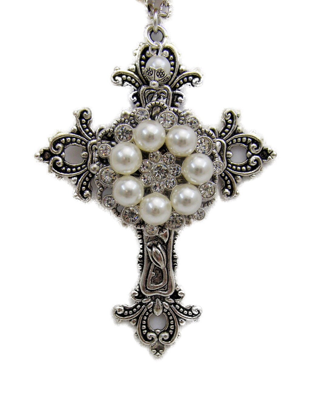 White PEARL CROSS Necklace Pendant, 3 Upscaled Womens Handmade Jewelry ...
