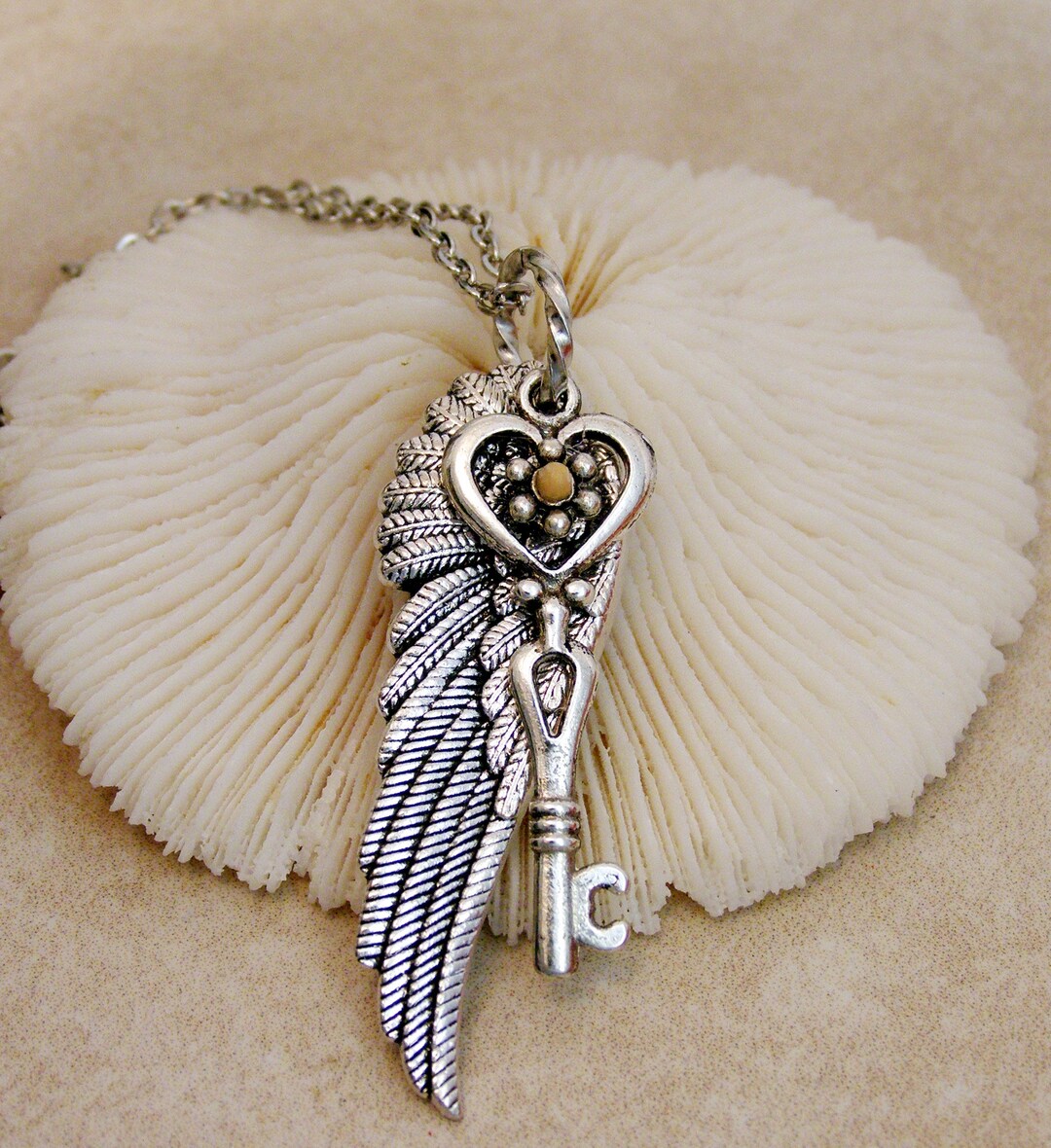 Angel Wing Key MUSTARD SEED Pendant Necklace, Handmade Jewelry, Matthew ...