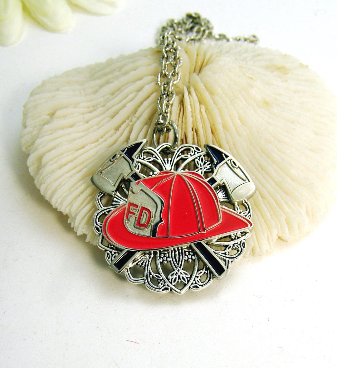 Fireman Pendant Necklace, Fire Department Necklace, Handmade Jewelry ...