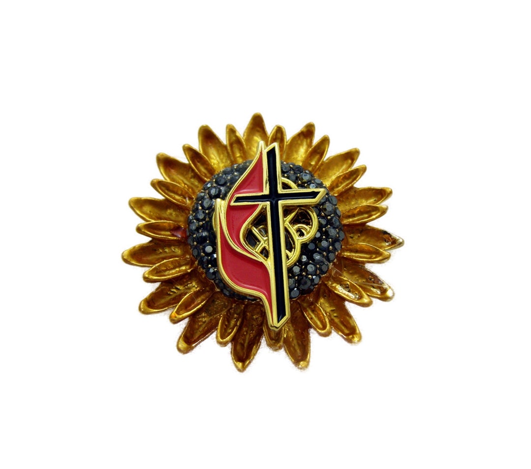 METHODIST Sunflower Brooch Pin, 1 1/2" Handmade Jewelry, Lapel Pin ...