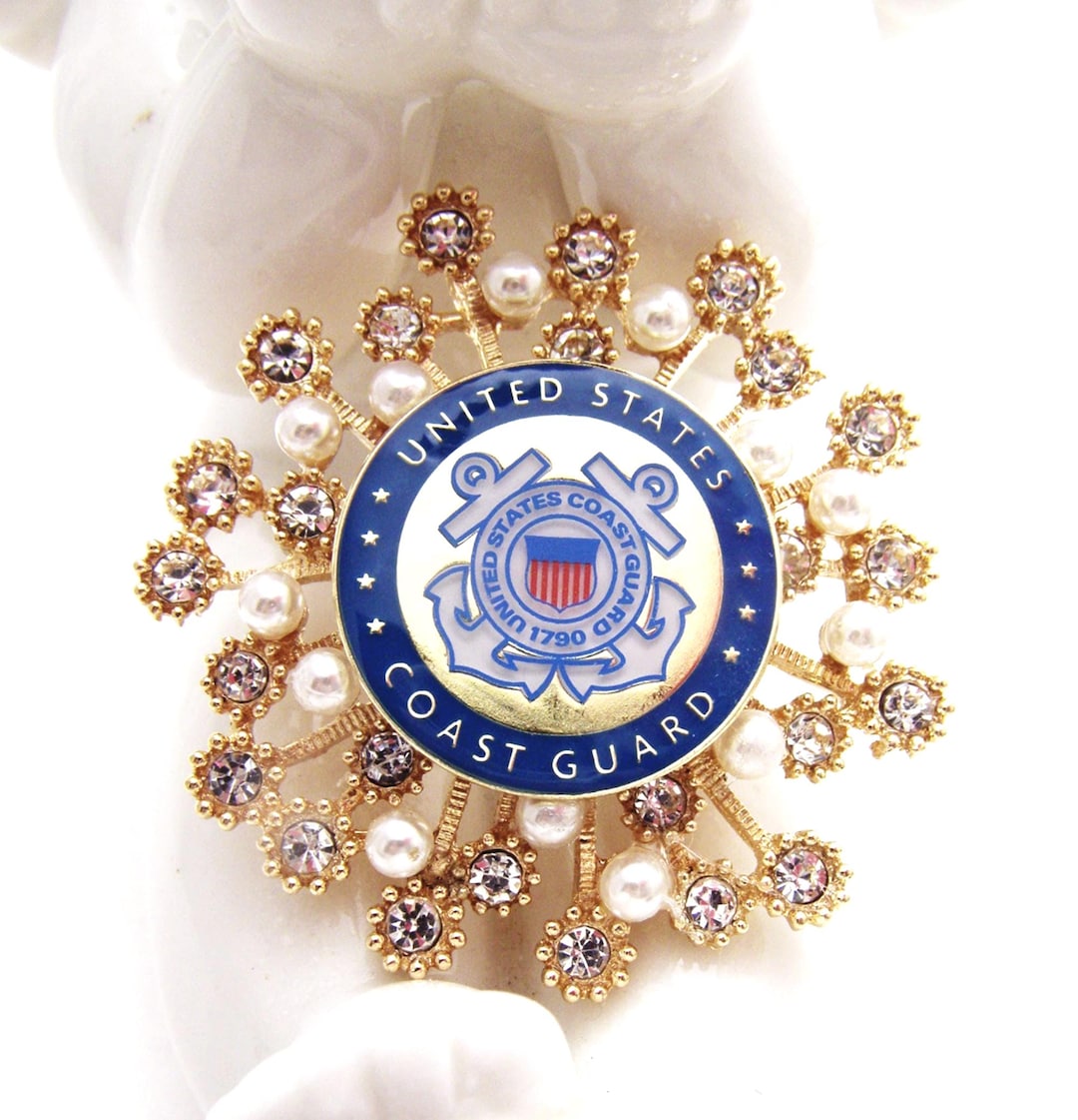 White Pearl Starburst US Coast Guard Brooch Pin, USCG Jewelry, Handmade ...