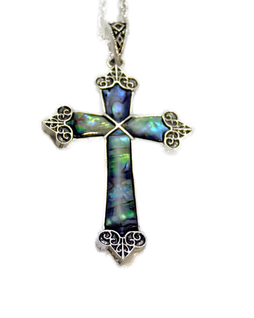 Abalone Cross Pendant Necklace, Handmade Jewelry, 2 1/2 Inch Cross ...