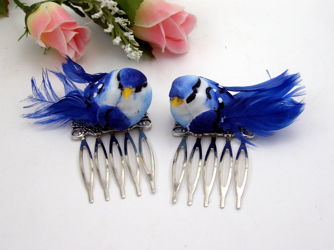Pair of BLUE BIRDS Hair Combs Handmade Combs Gift of - Etsy
