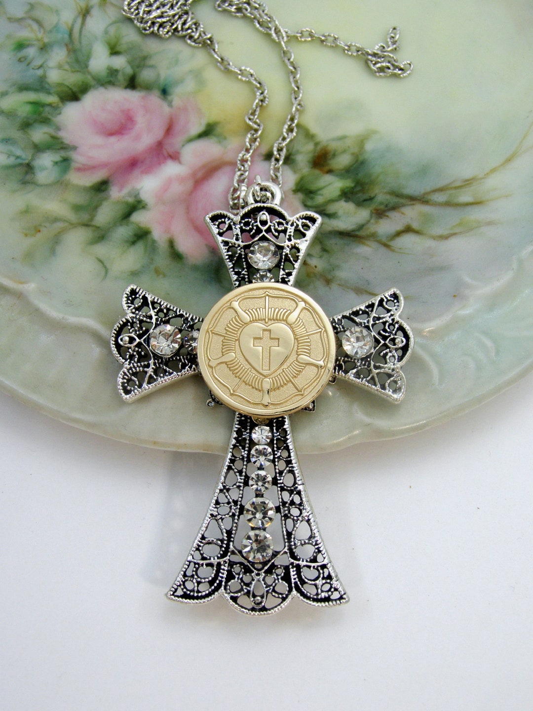 Gold LUTHERAN Cross Pendant Necklace, Handmade Jewelry, 2 7/8" Lutheran ...