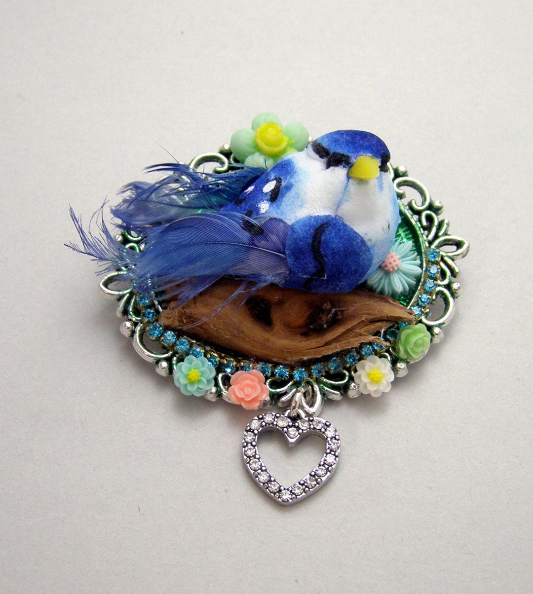 Bluebird Brooch Pin: Artist Signed Assemblage Jewelry - Etsy