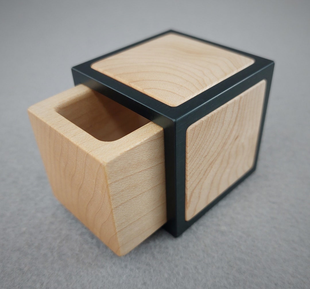 Dpcustoms Cube Engagement Ring Box, Gunmetal With Maple Tiles, Wedding ...