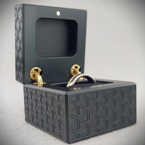 Special Edition Geometric Engraved Engagement Ring Box, Metal Ring Box ...