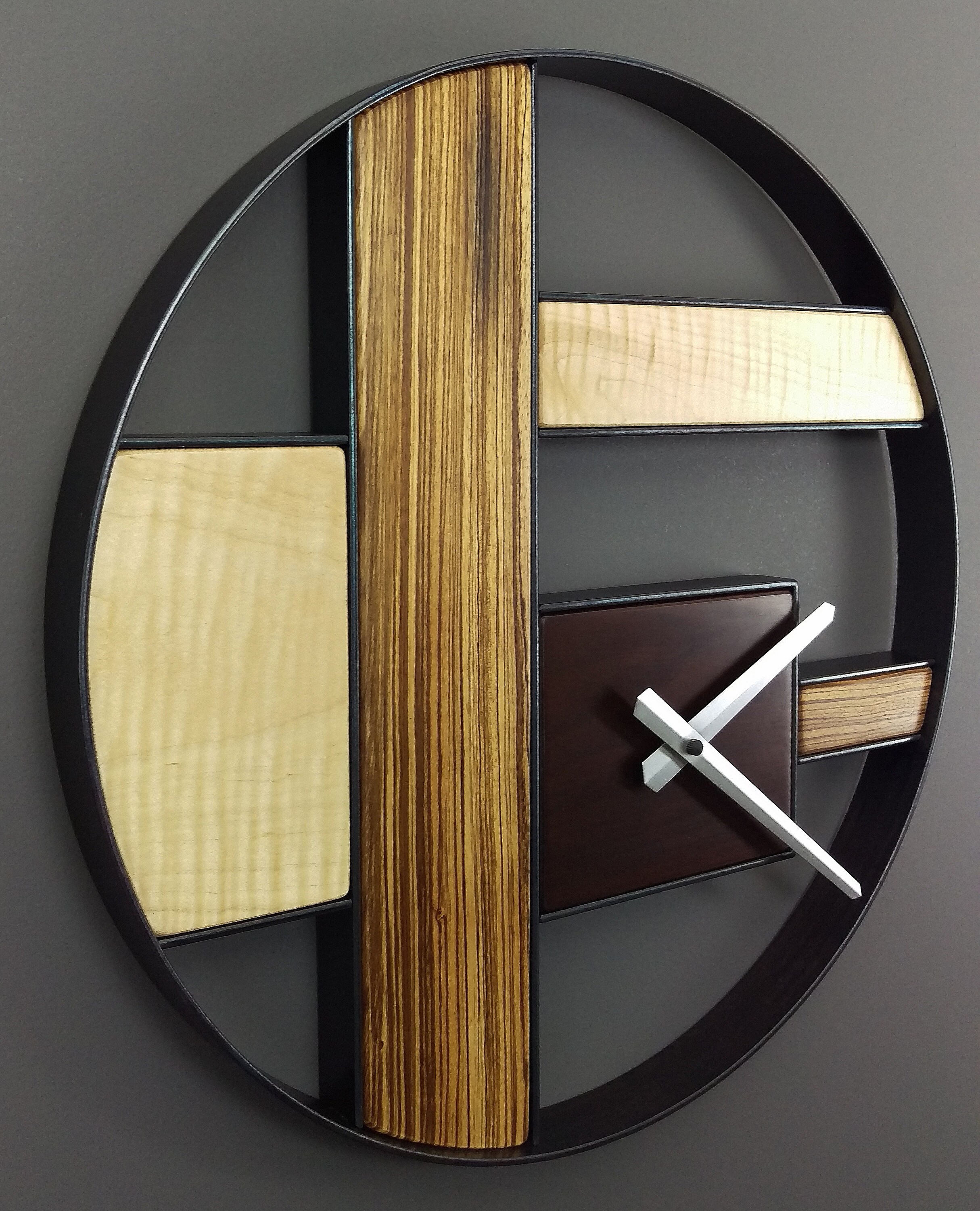 Modern Wall Clock, Zebrawood Figured Maple, Wall Art Decor, Minimalist ...