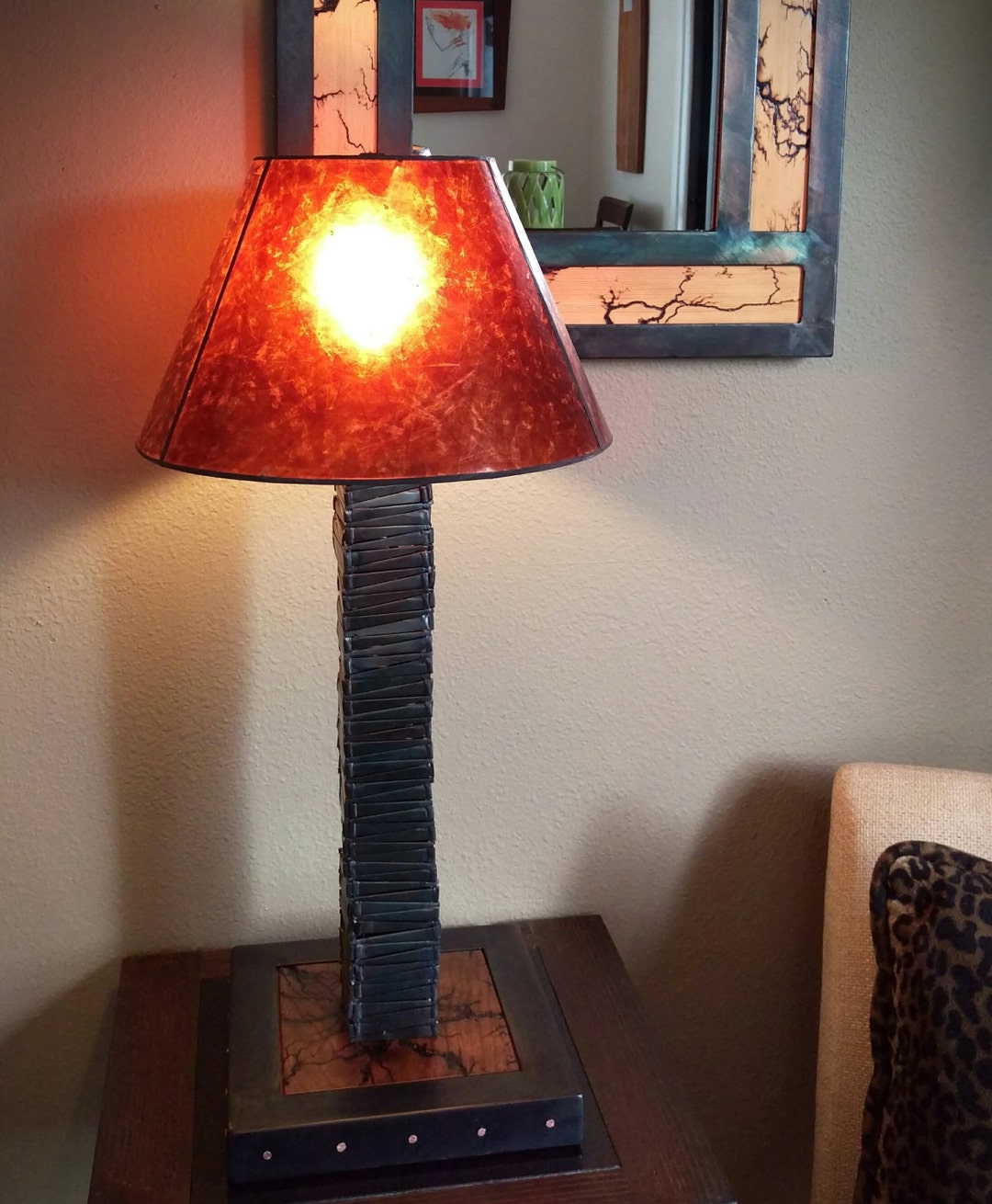 Welded Nails Table Lamp W/ Lichtenberg Patterns and Amber Mica Shade - Etsy