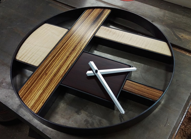 Modern Wall Clock, Zebrawood Figured Maple, Wall Art Decor, Minimalist ...