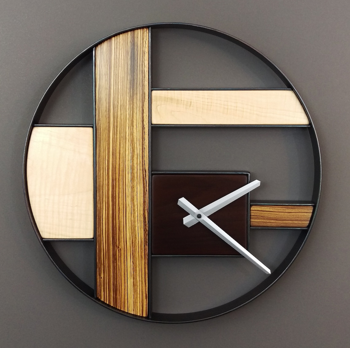 Modern Wall Clock, Zebrawood Figured Maple, Wall Art Decor, Minimalist ...