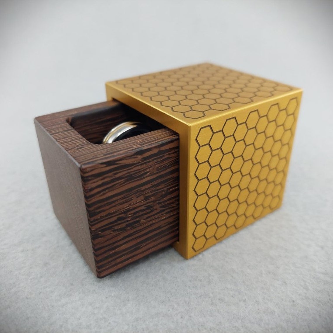 Special Edition Cube Engagement Ring Box, Honeycomb, Metal Ring Box ...