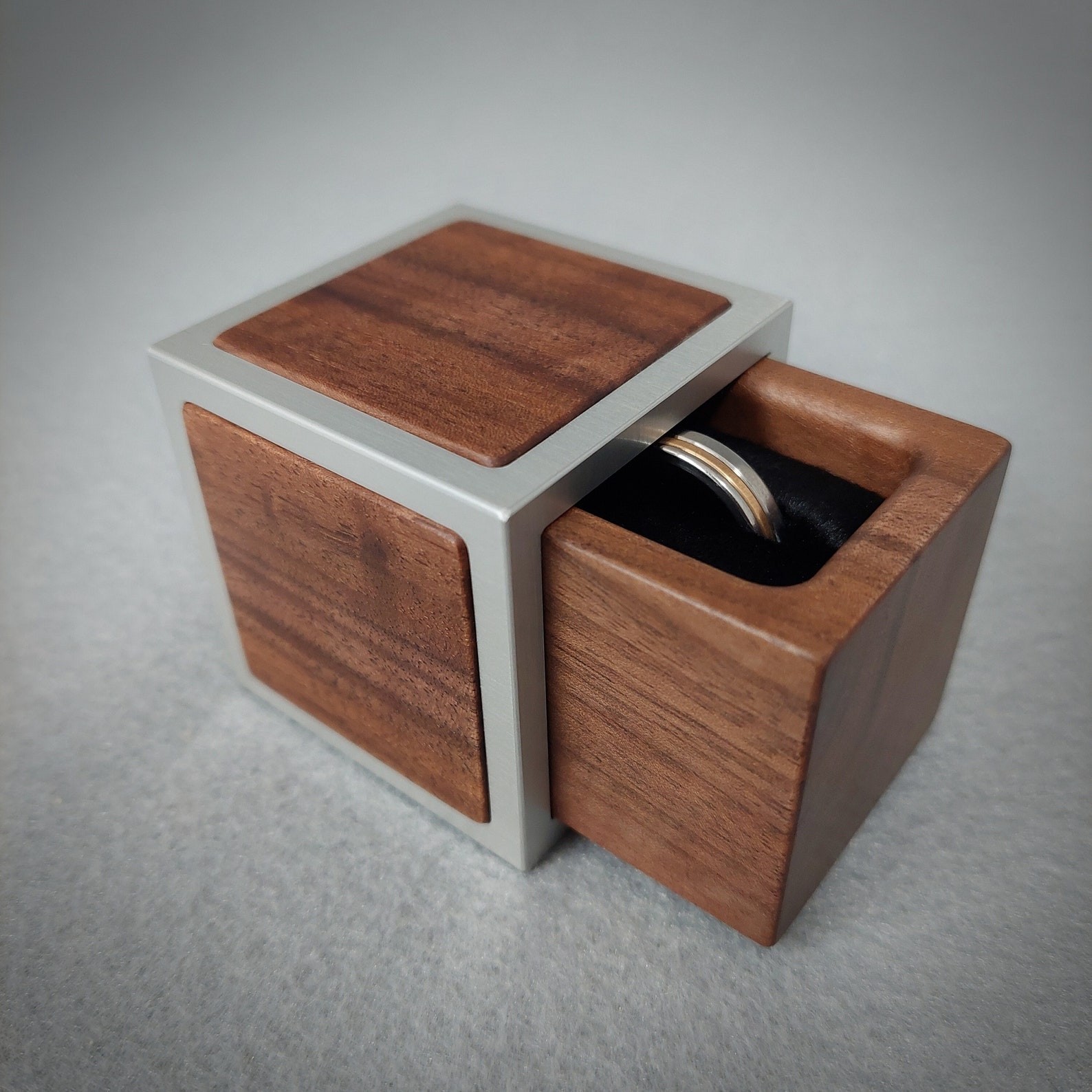 Dpcustoms Cube Engagement Ring Box With Walnut Tiles Wedding - Etsy