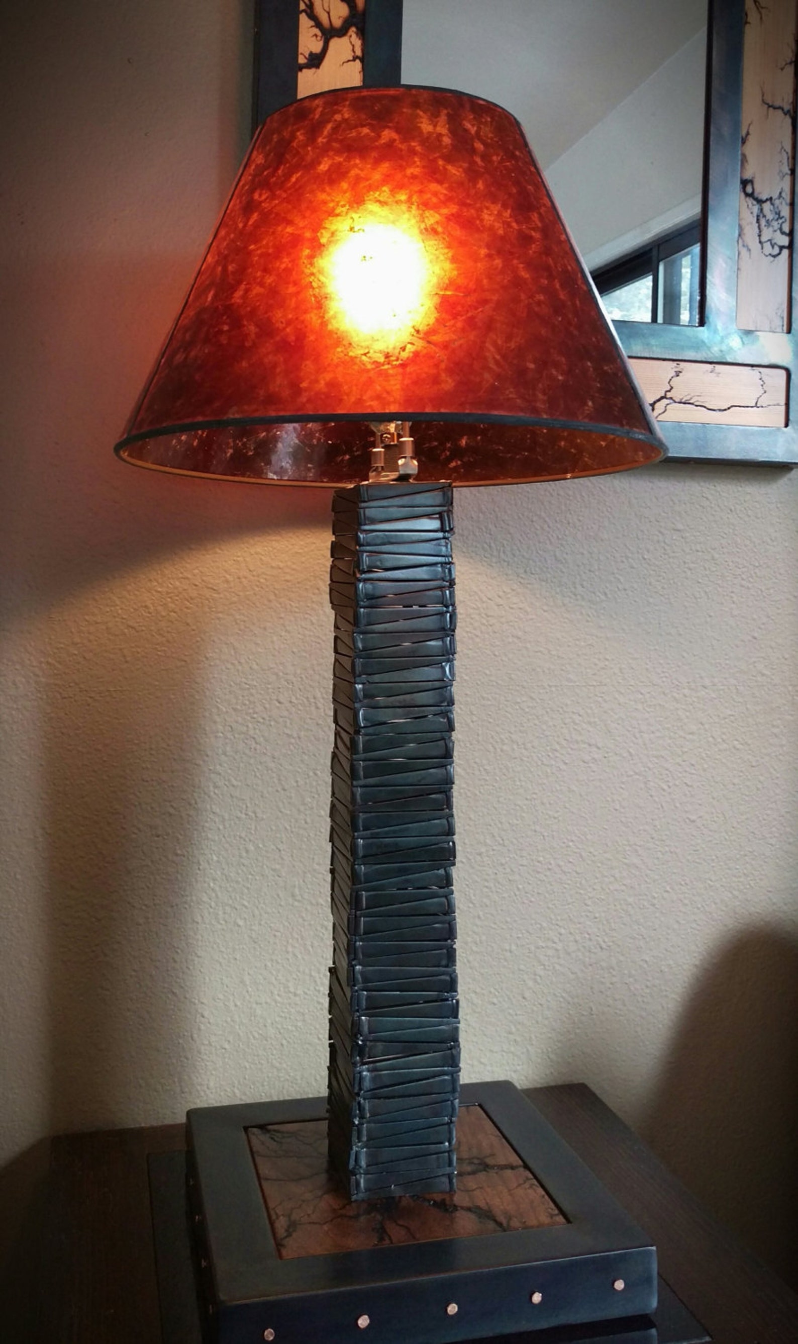 Welded Nails Table Lamp W/ Lichtenberg Patterns and Amber Mica - Etsy