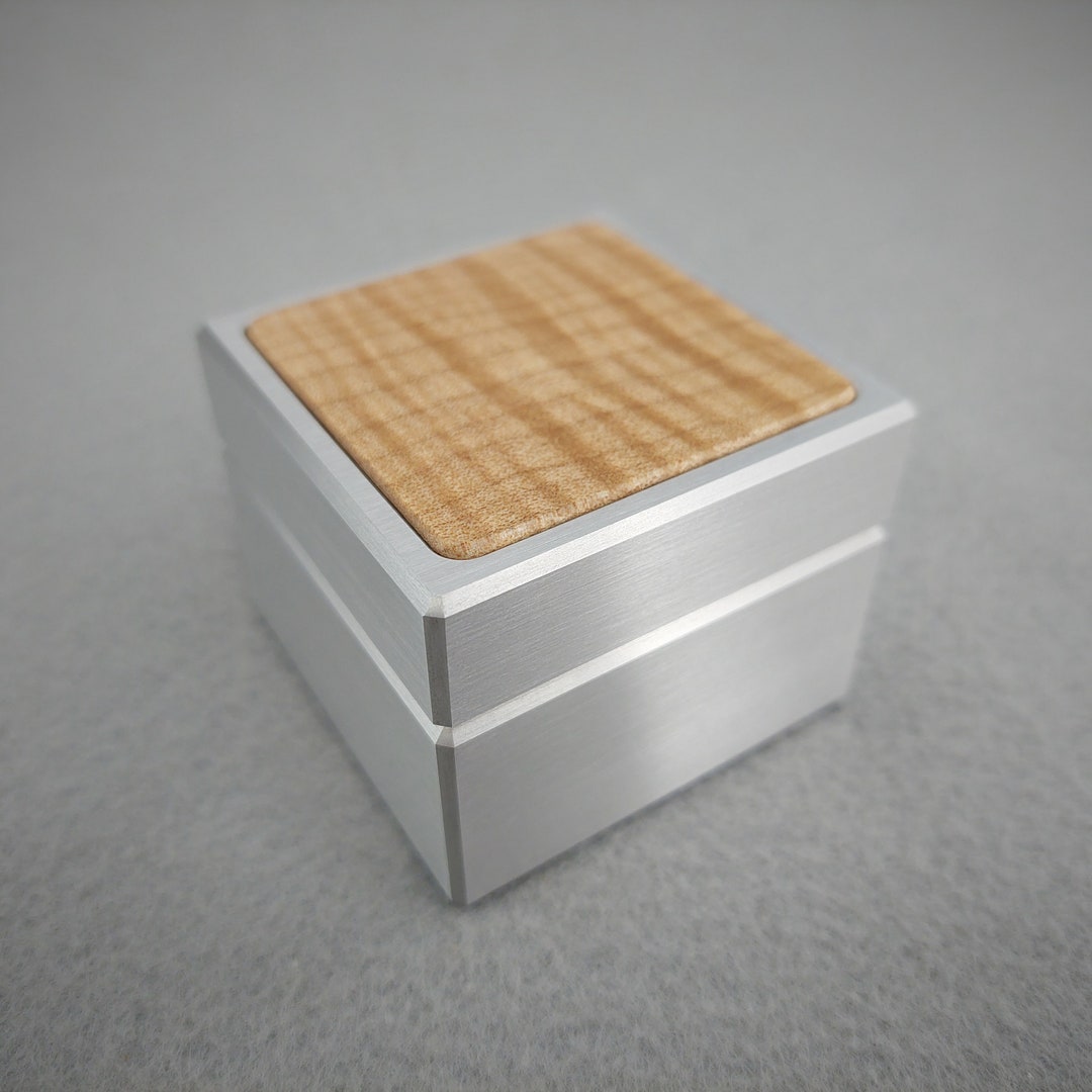 Metal Engagement Ring Box With Figured Maple Inlay, Wedding Ring Box ...