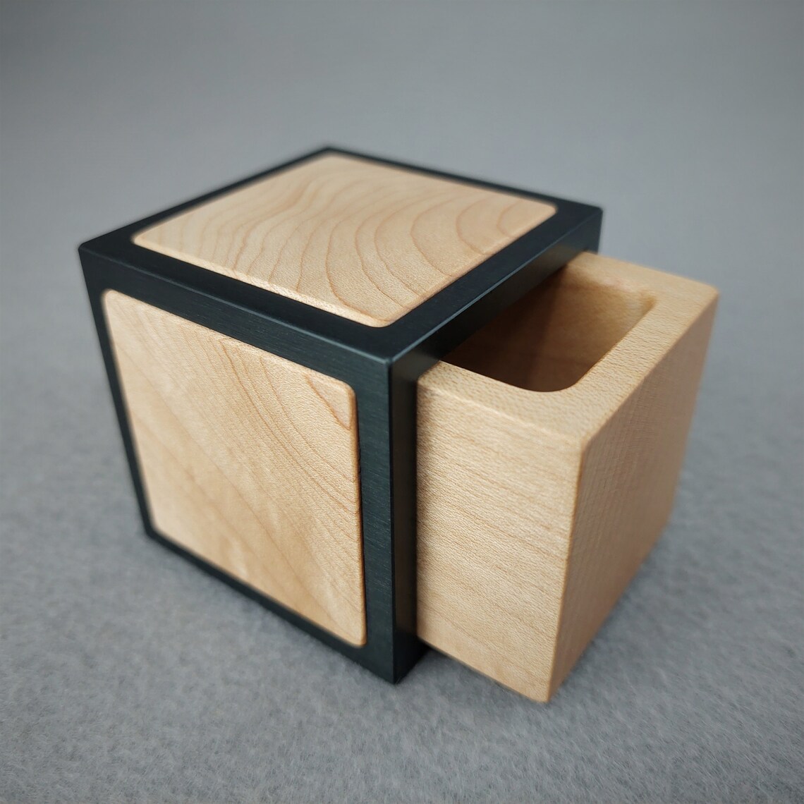 Dpcustoms Cube Engagement Ring Box Gunmetal With Maple Tiles - Etsy