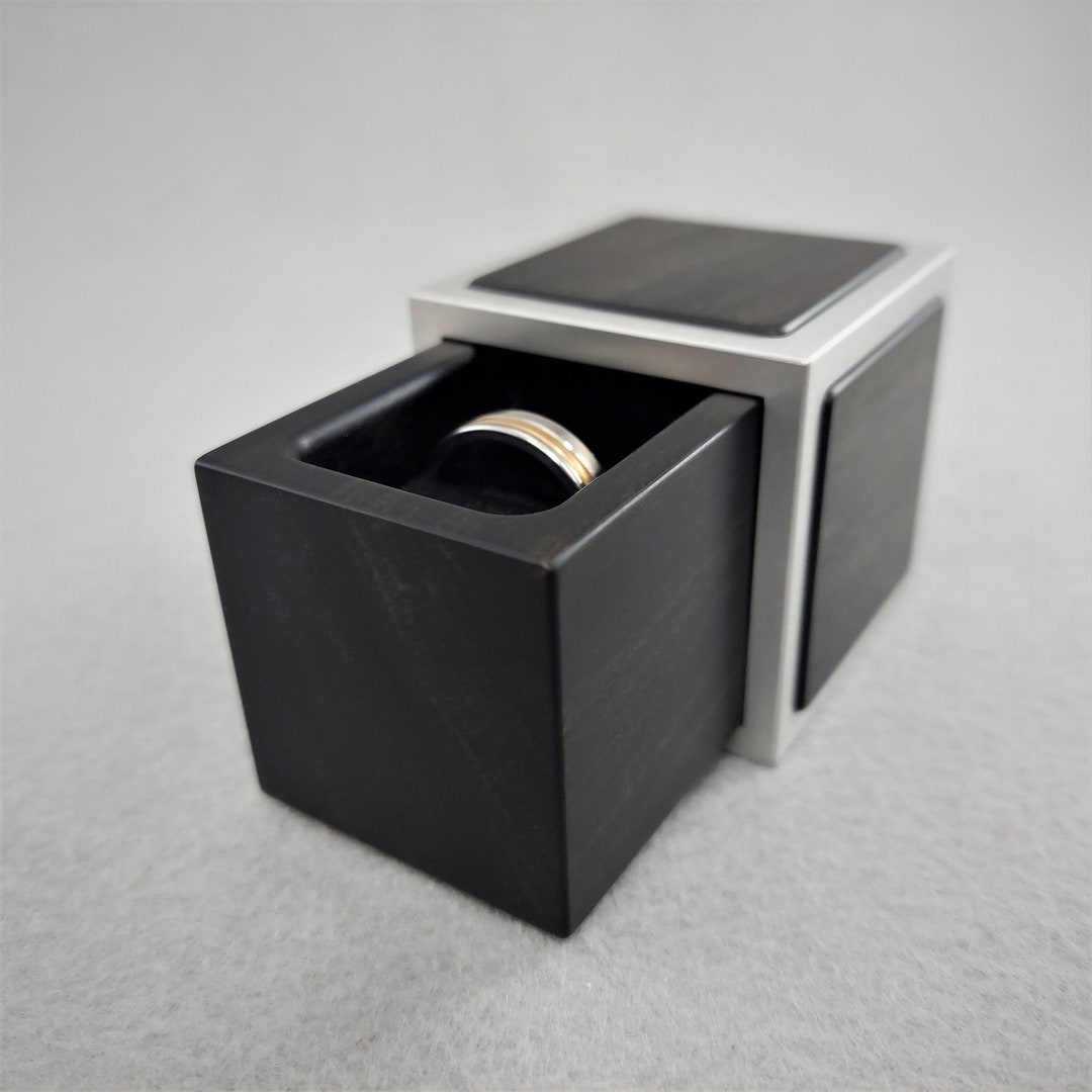 Dpcustoms Cube Engagement Ring Box, Aluminum With Gaboon Ebony Inlays ...