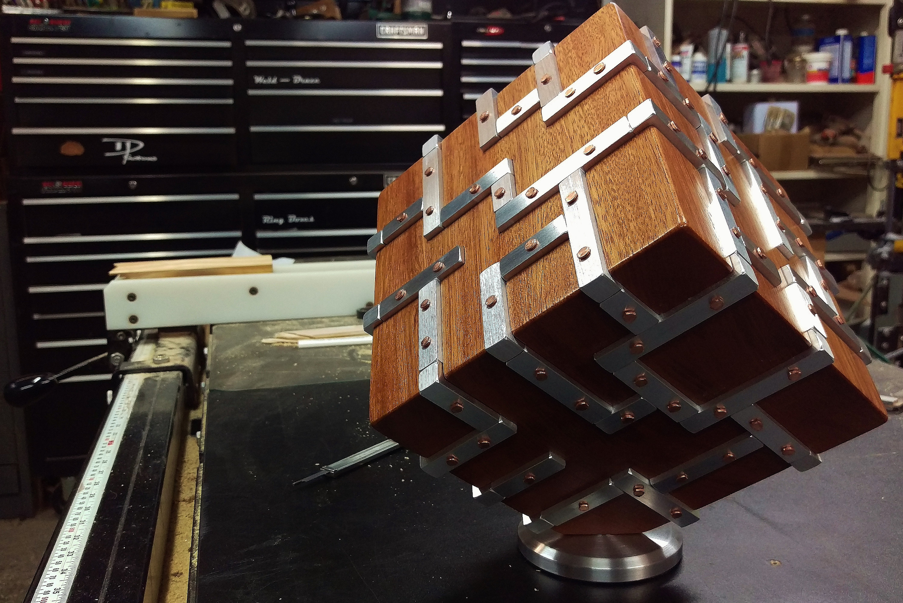 Monolith - Brazilian Cherry and Metal Tabletop Sculpture - Etsy