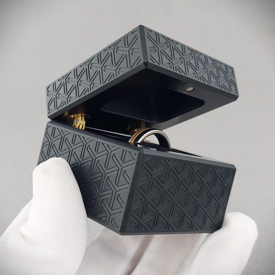 Special Edition Geometric Engraved Engagement Ring Box, Metal Ring Box ...
