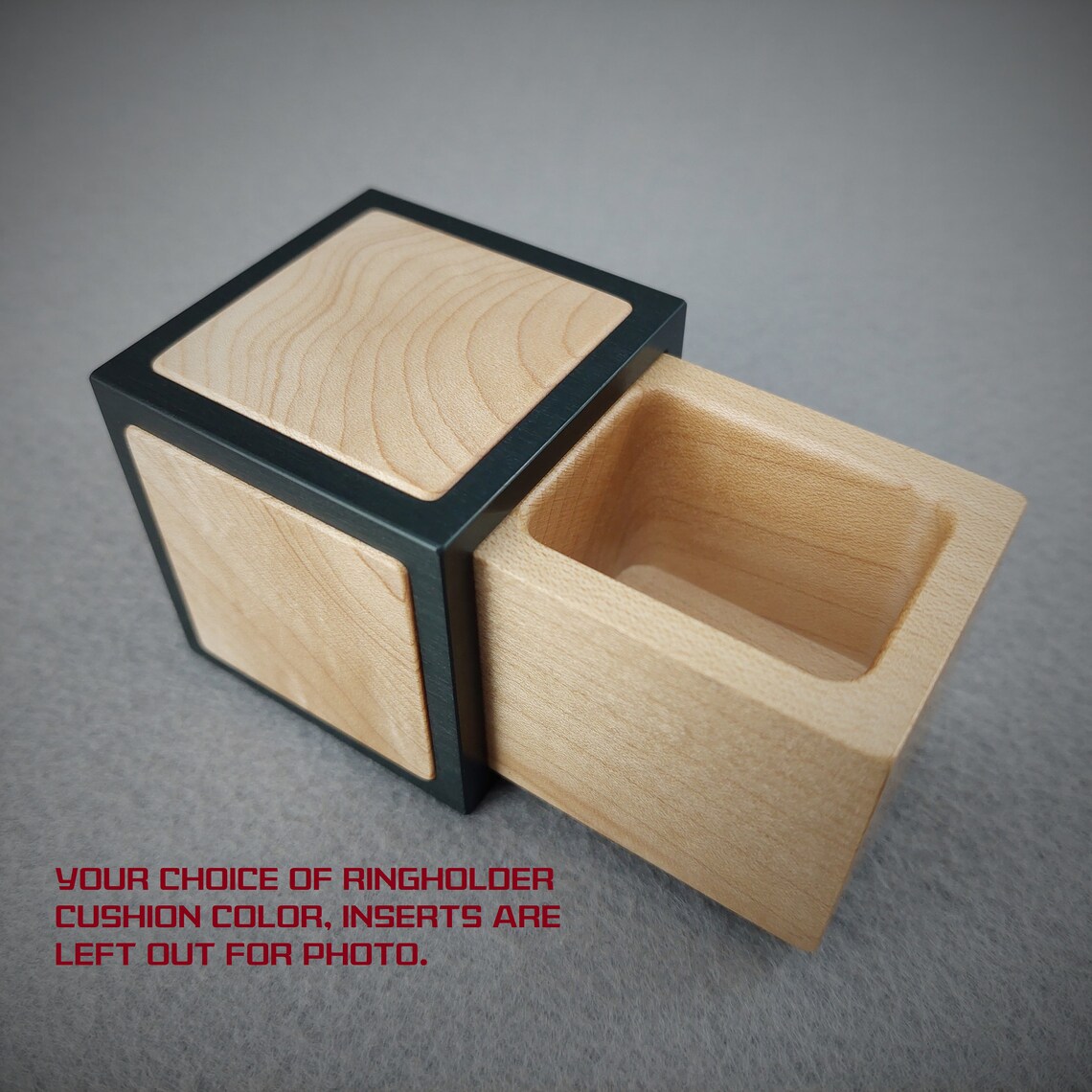 Dpcustoms Cube Engagement Ring Box Gunmetal With Maple Tiles - Etsy