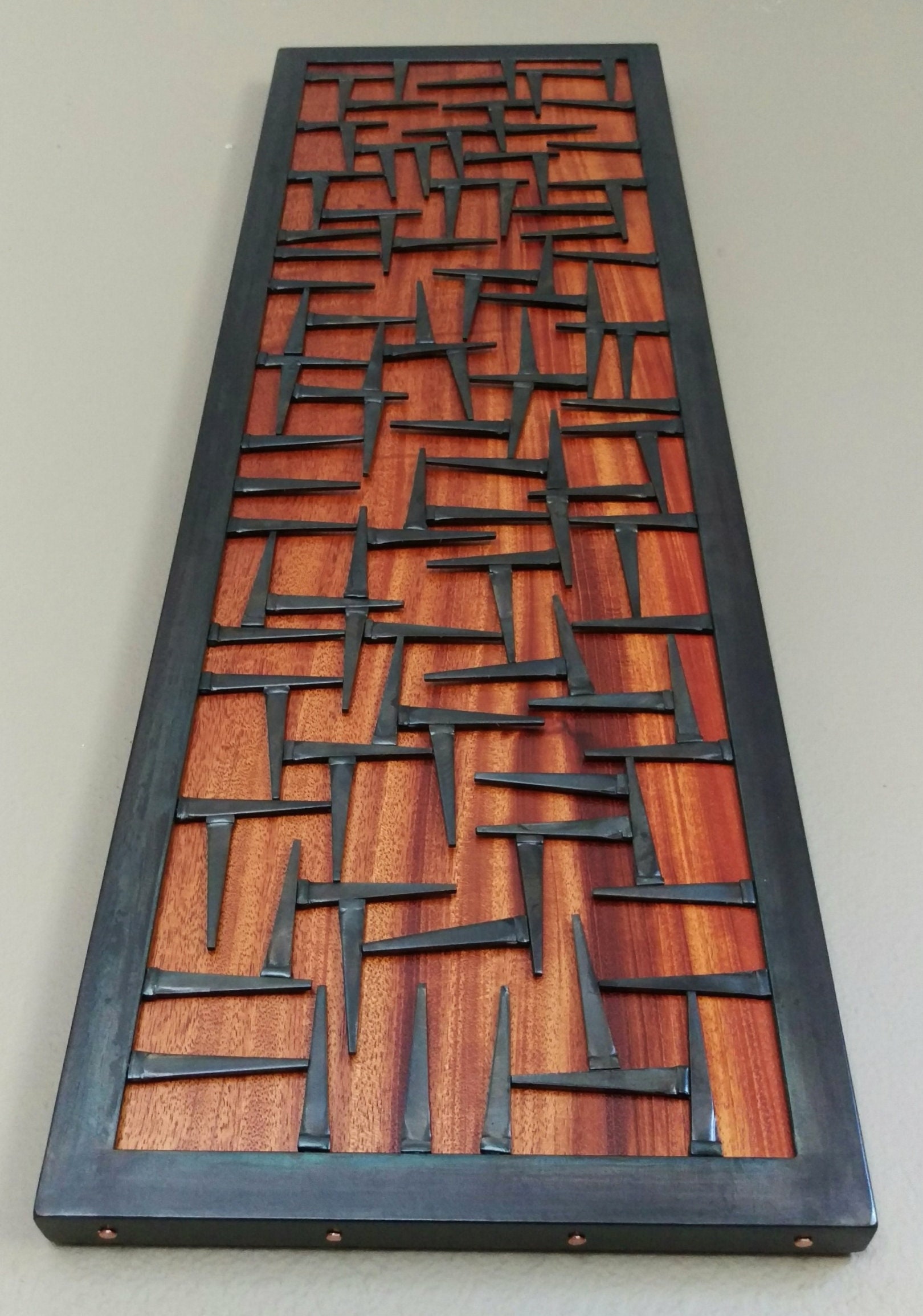 Wood Wall Art- Wood and Metal Wall Art Sculpture - Welded Steel Nails ...