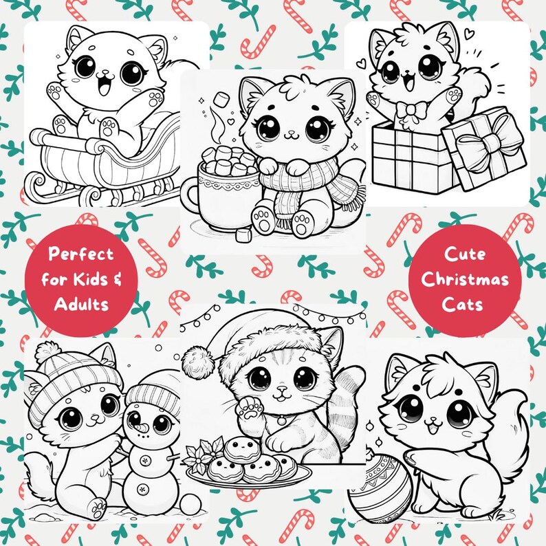 Cat Christmas Coloring Book |18 Cute Holiday Pages for Kids & Adults ...
