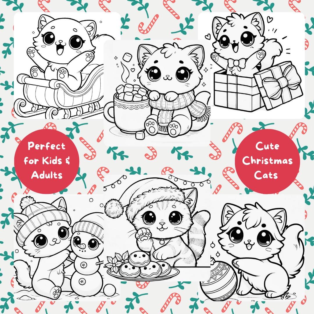 Cat Christmas Coloring Book |18 Cute Holiday Pages for Kids & Adults ...