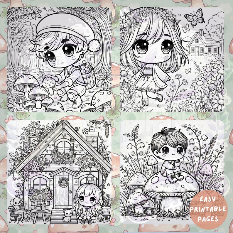 Cottagecore Coloring Pages | Cute Cozy Coloring Book | Garden, Mushroom ...