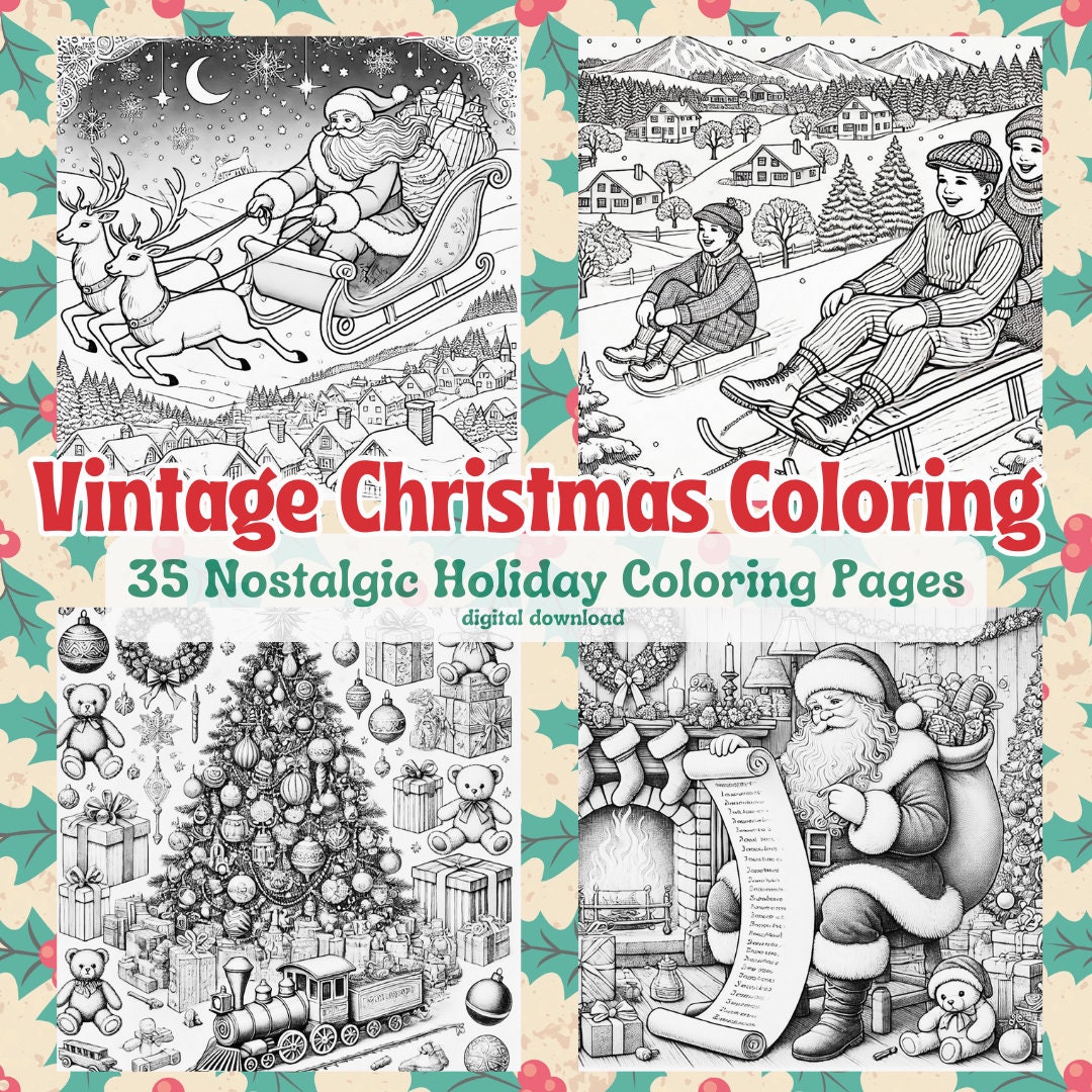 Vintage Christmas Coloring Book - 35 Nostalgic Holiday Pages | Instant ...