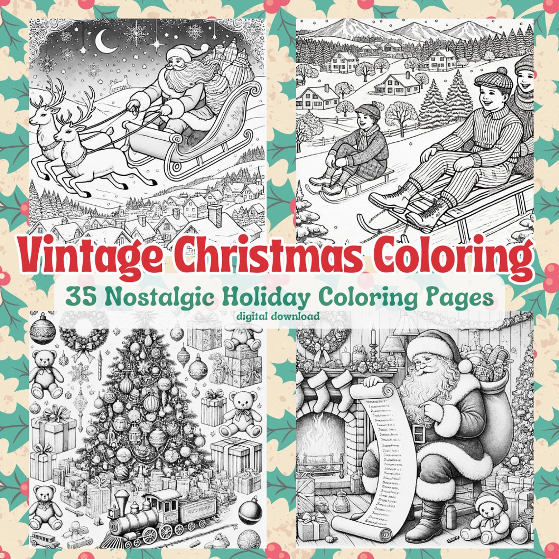 Vintage Christmas Coloring Book - 35 Holiday Pages (digital Download ...