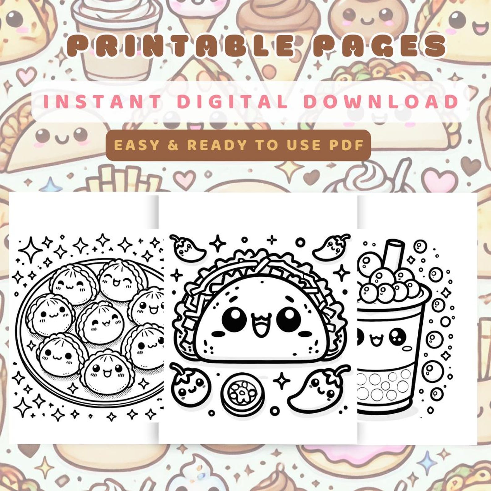 Cute Food Coloring Book – 30 Adorable Printable Pages for Kids & Adults ...