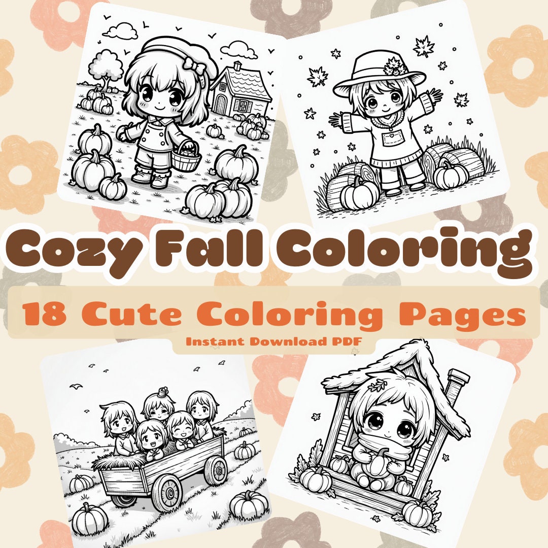Fall Coloring Pages Cozy Coloring Book Digital Download Kawaii Coloring ...